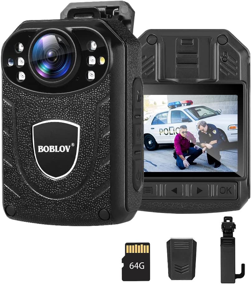 BOBLOV Police Body Camera with 64GB Memory Card, KJ21 1296P Bodycam for Security, Walking Pets ...