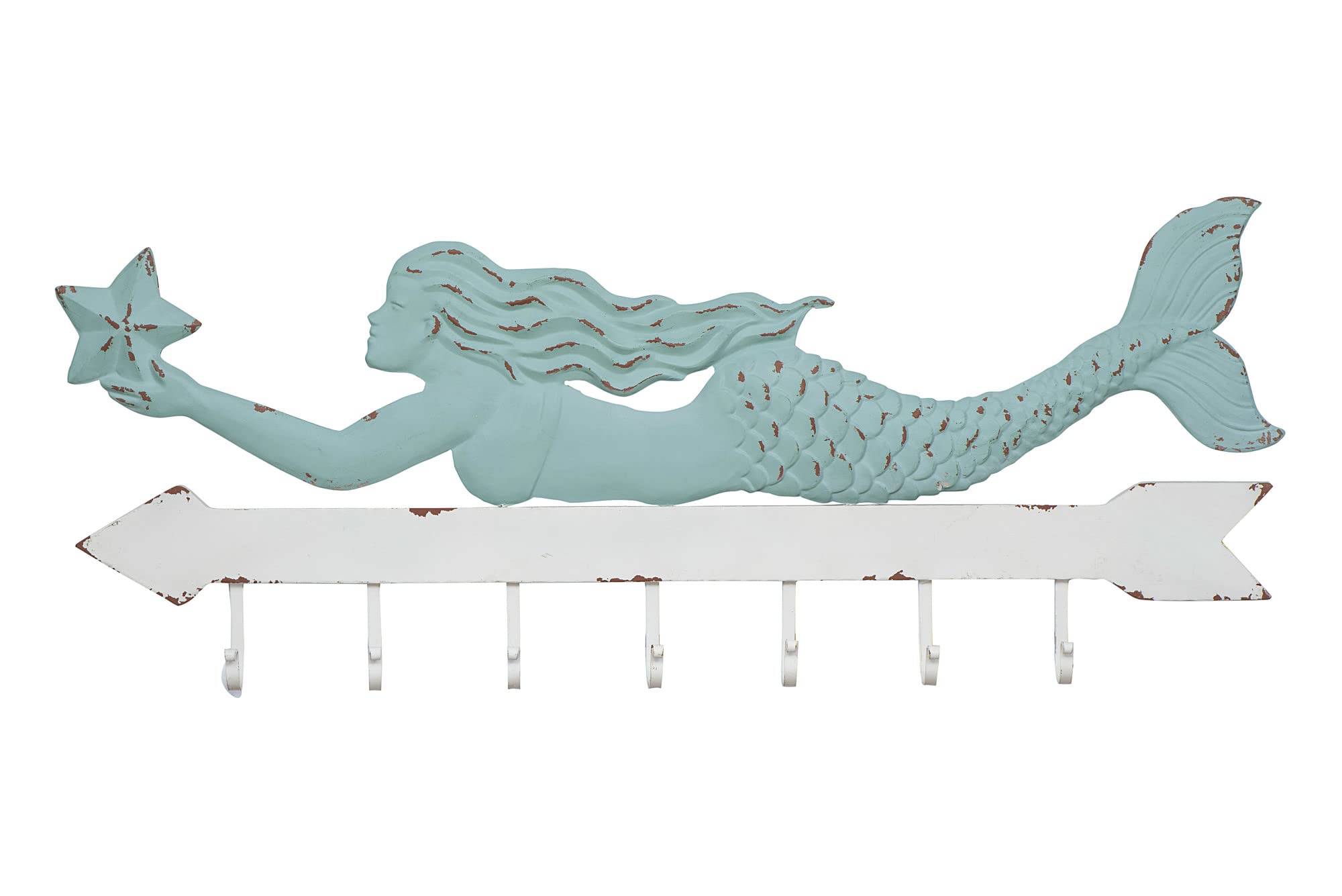 Amazon.com: Creative Co-Op Aqua & White Metal Mermaid Wall Décor with 7 ...