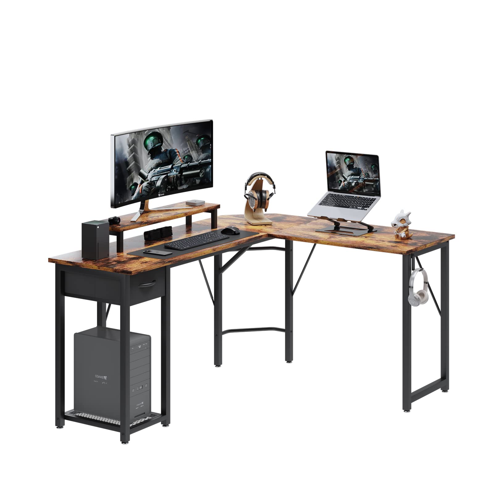 TREETALK Computer desk, L-shaped Desk with Large Monitor Stand ...