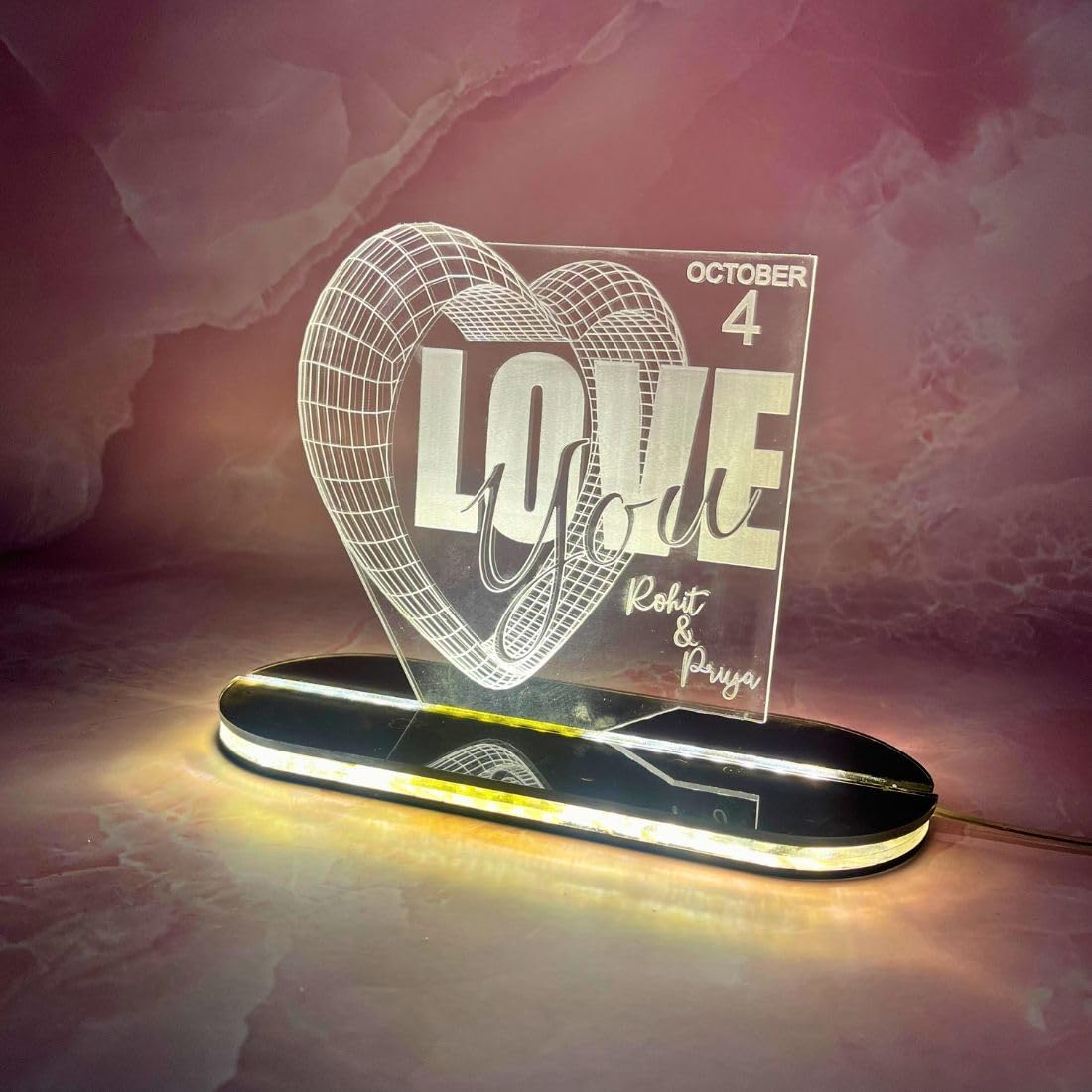 Buy Zesta Customized 3D Hologram Lamp Couple Gift | Warm White ...