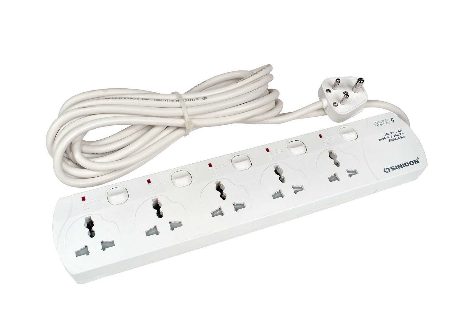 SINICON Power Extension Socket - 5 Way Universal, Multiple Switch ...