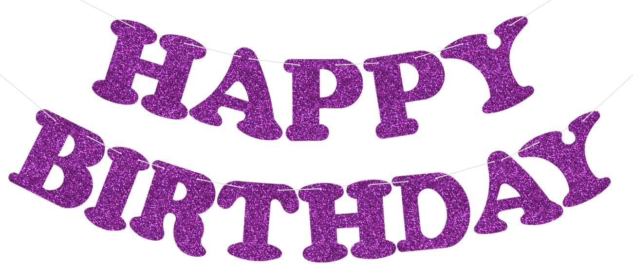 TONIFUL Purple Happy Birthday Banner - NO DIY -Purple Glitter Birthday ...
