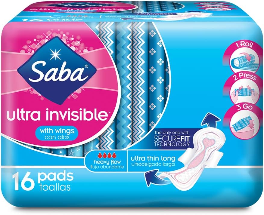 Saba Ultra Invisible Ultra Thin Long with Wings, 16 Count : Buy Online ...