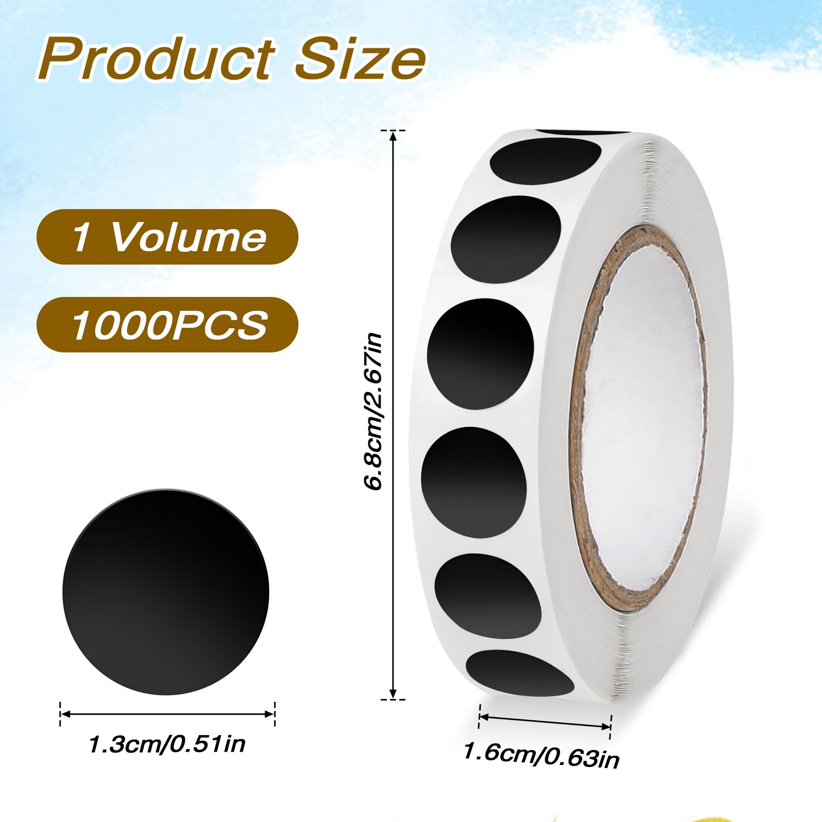 Snapklik.com : 1000 Pcs 0.5 Inch Black Round Stickers Waterproof Circle ...