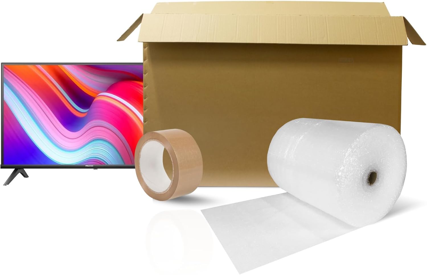 Cardboard TV Boxes with 10m Bubble Wrap & Tape for Moving | Strong ...