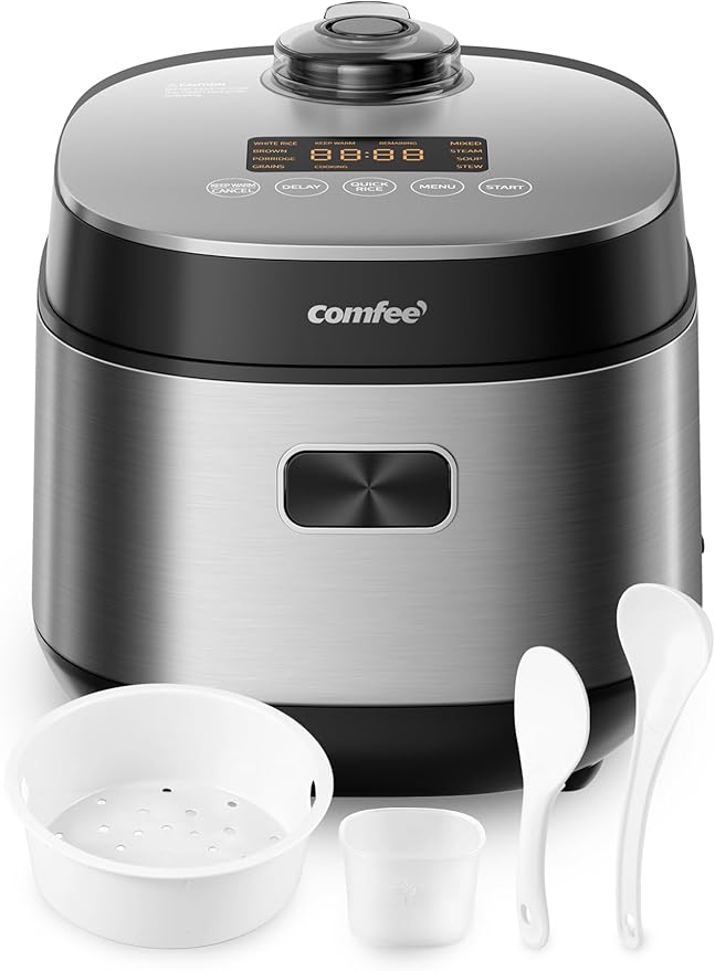 Amazon.com: COMFEE' Compact Rice Cooker 8 Cups Cooked/4 Cups Uncooked ...