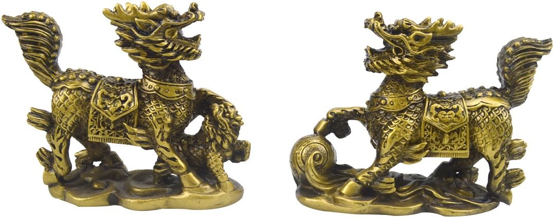 Feng Shui 2pcs Imitation Brass Chi Lin Qi Lin Chinese Dragon Horses ...