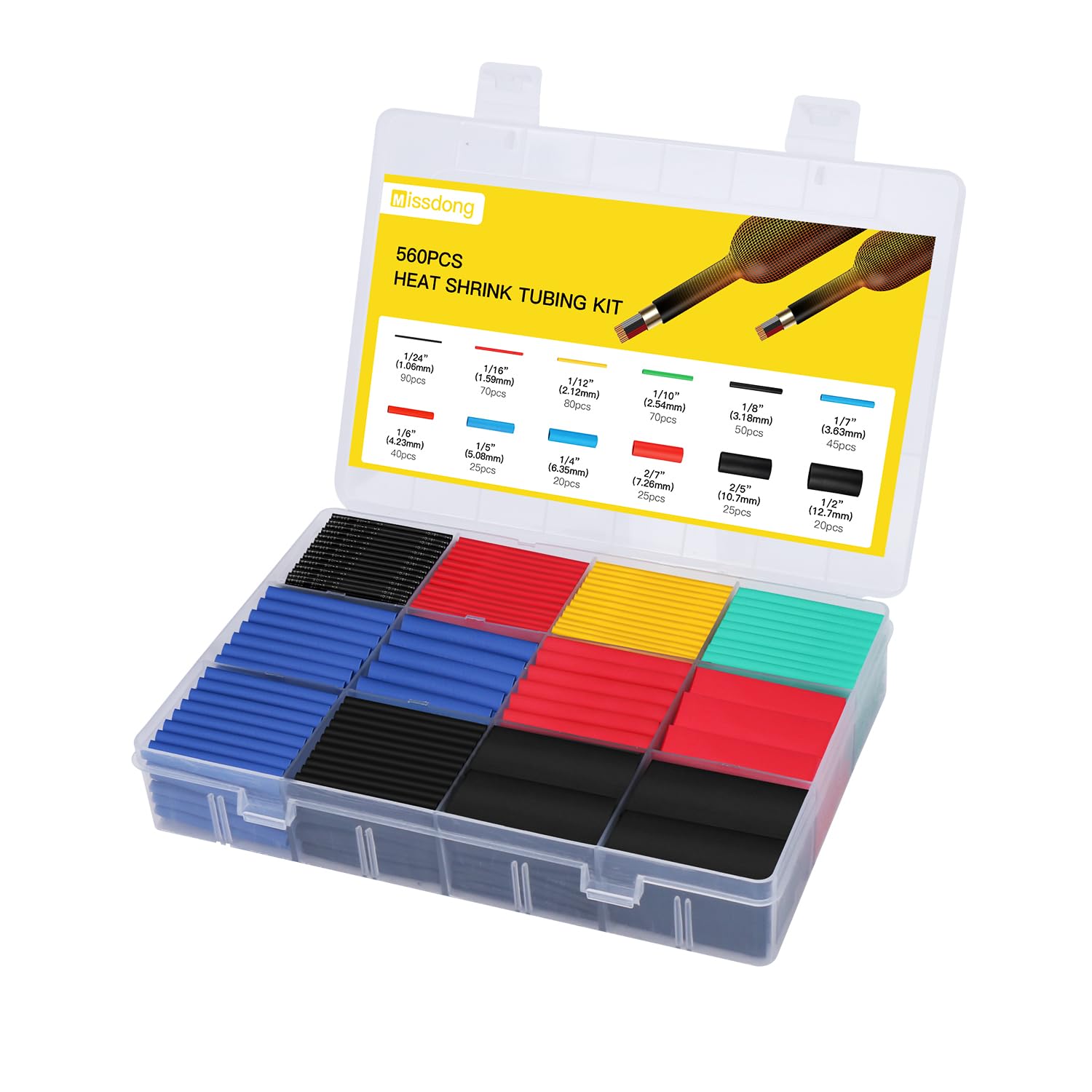 Amazon.com: Missdong Assorted Color Heat Shrink Tubing Kit 560 PCS-Heat ...