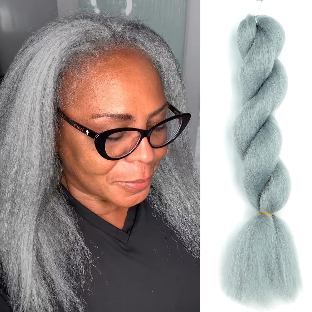 Amazon.com : Sliver-Grey Kinky Straight Vixen Crochet Bundles16 inch Natural Black Mama Style ...