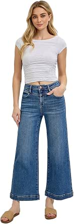 SALT TREE Risen Jeans - High Rise Crop Wide Front Yoke Detailed Jeans ...