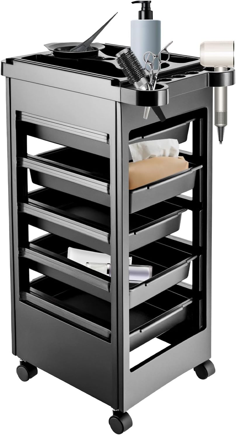 Amazon.com: 5-Tier Salon Rolling Cart – Black Hair Styling Trolley with ...
