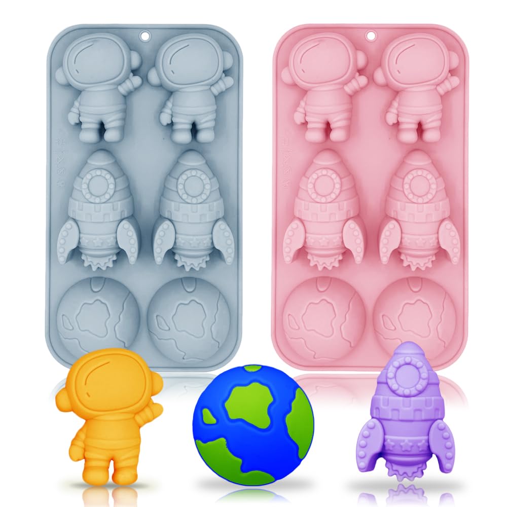 Amazon.com: 2 Pack Astronaut Silicone Molds Rocket Planet Silicone Mold ...