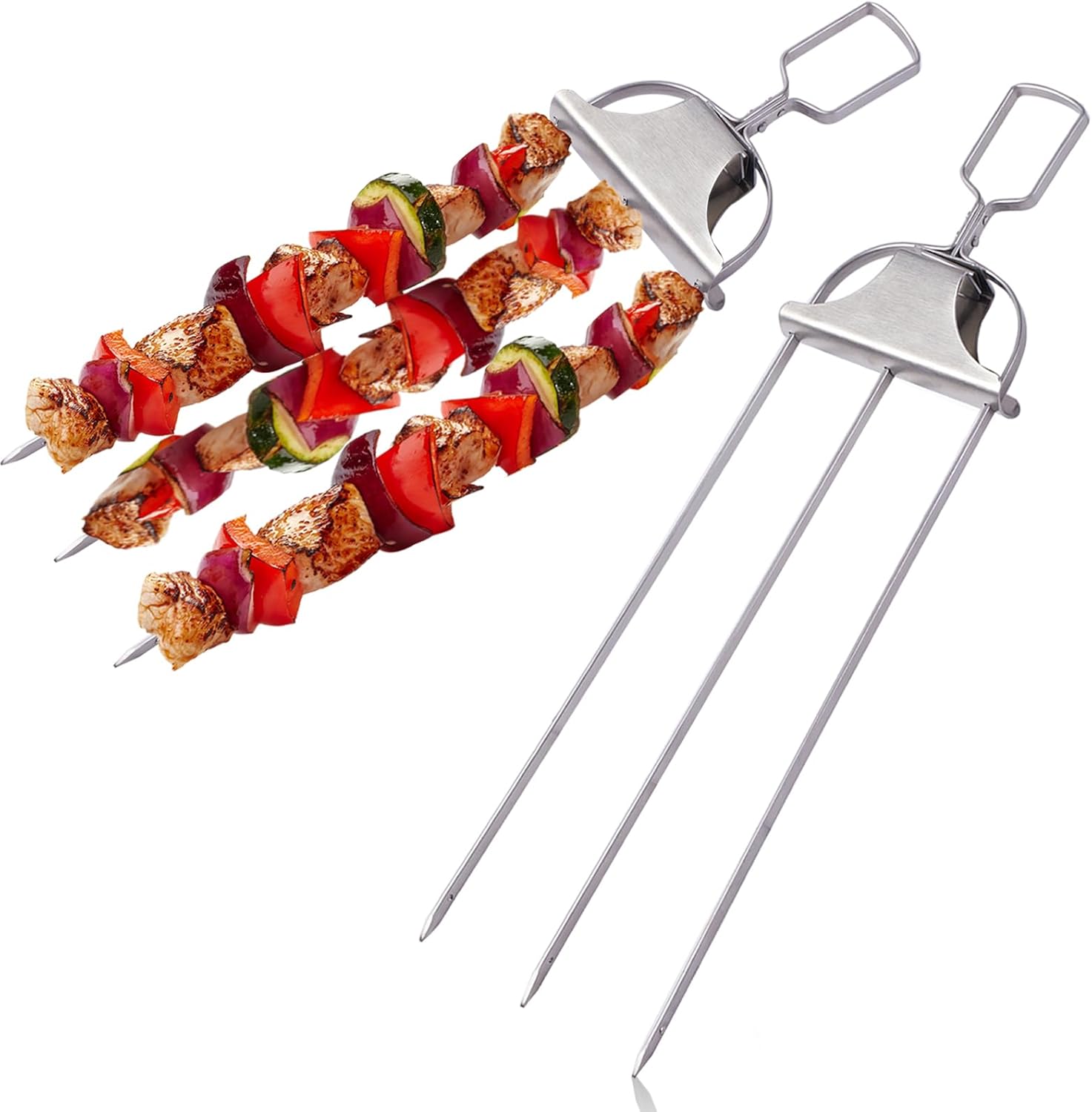 Amazon.com : Skewers for Kabobs Set of 2, 14 Inch 3-Prongs Metal Kabob ...