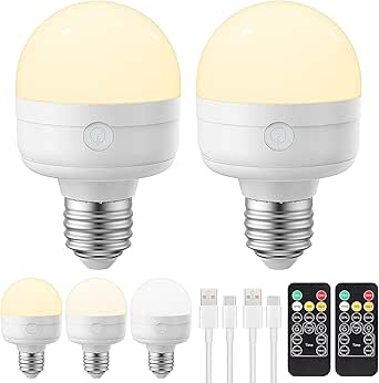 Rechargeable Light Bulb with Remote - E26 2Pack 5W 350LM Dimmable ...