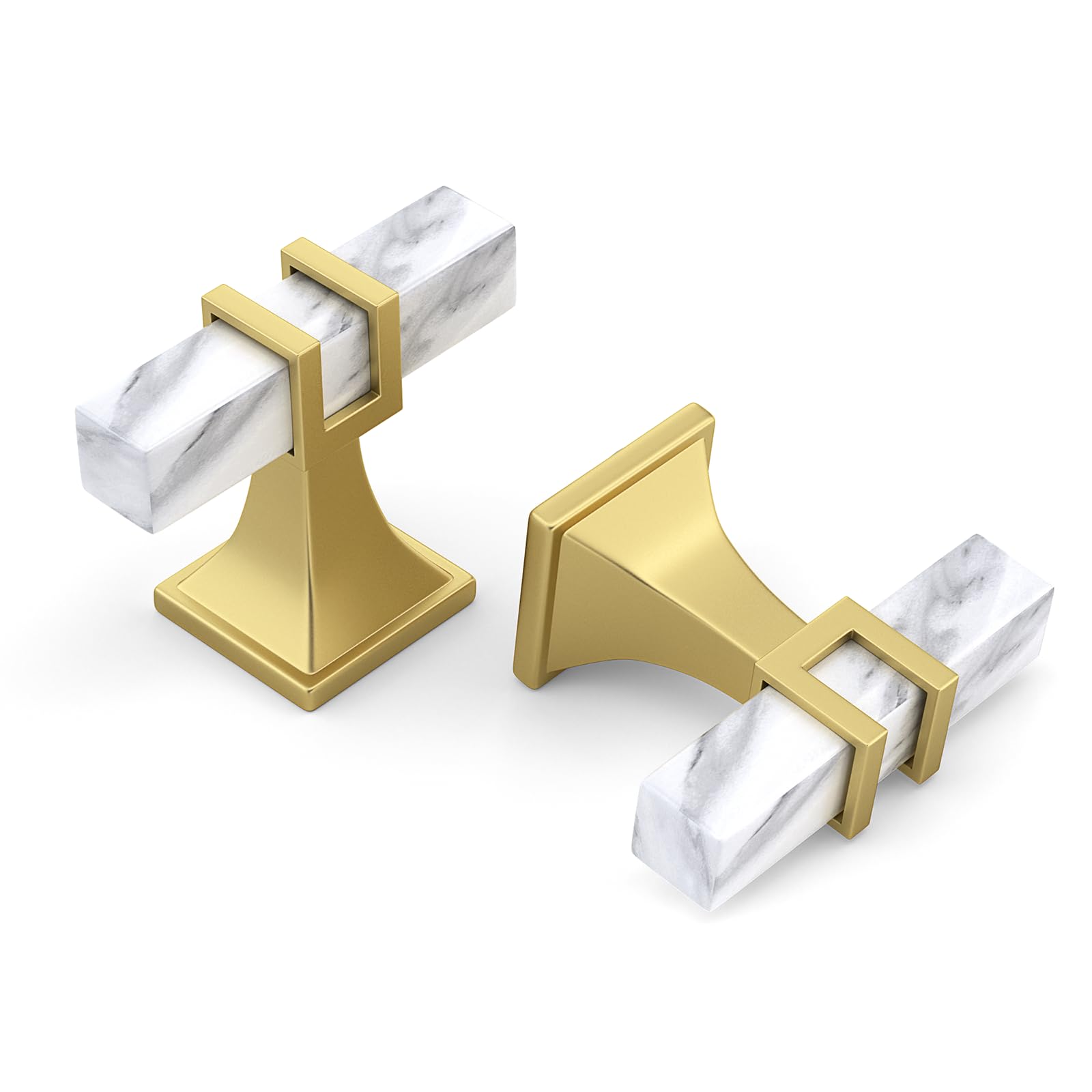 Haliwu 10 Pack White Marble Grain Kitchen Cabinet Knobs Gold T Bar ...