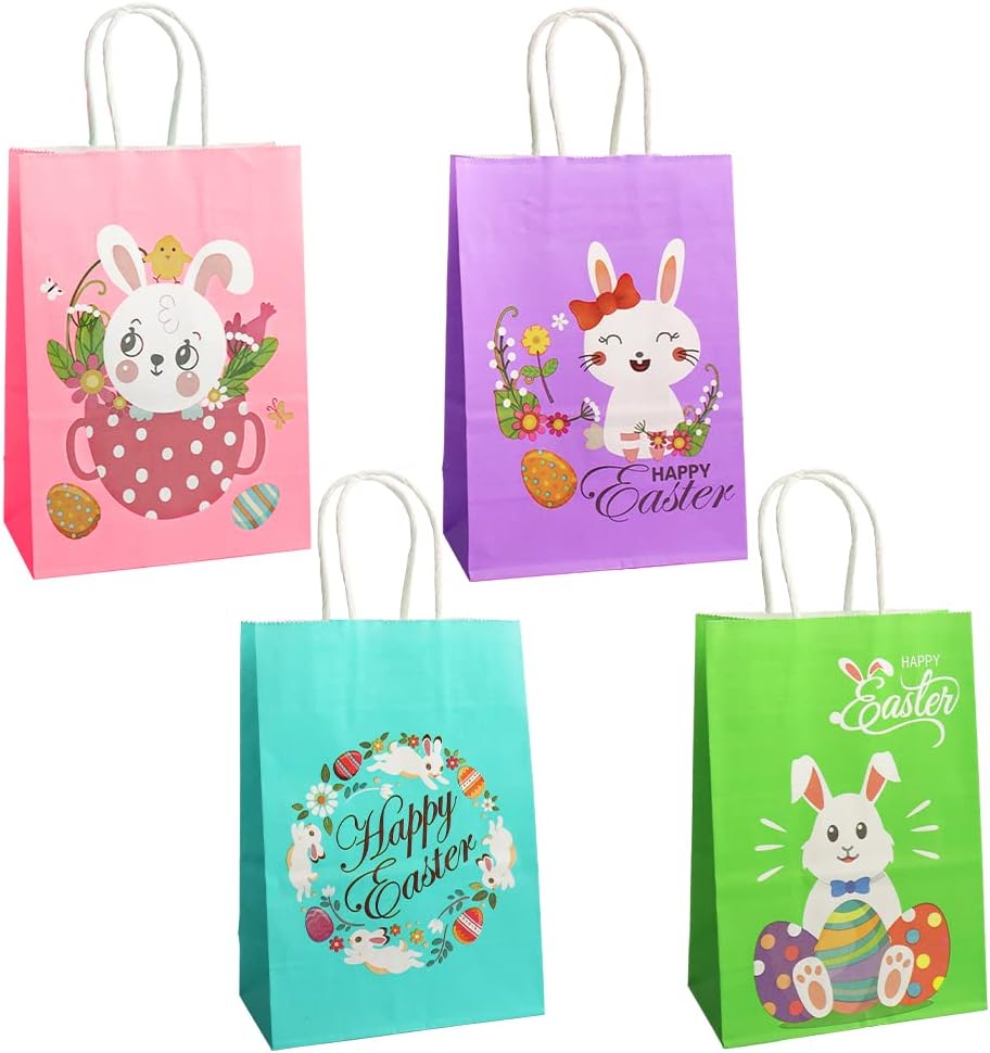 Amazon.com: ALIBBON 16Pcs Easter Gift Bags, 4 Designs Paper Bunny Bags ...