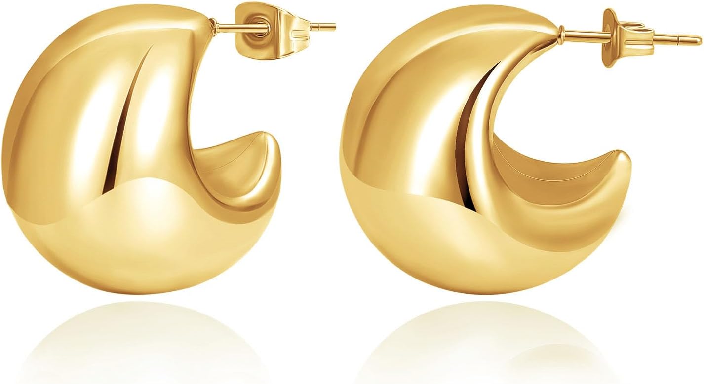 Amazon.com: Gold Puff Hoop Earrings for Women 18K Gold Chunky Teardrop ...