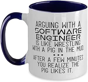 Amazon.com: Software Engineer Two Tone Navy and White Coffee Mug, Arguing With A Software ...