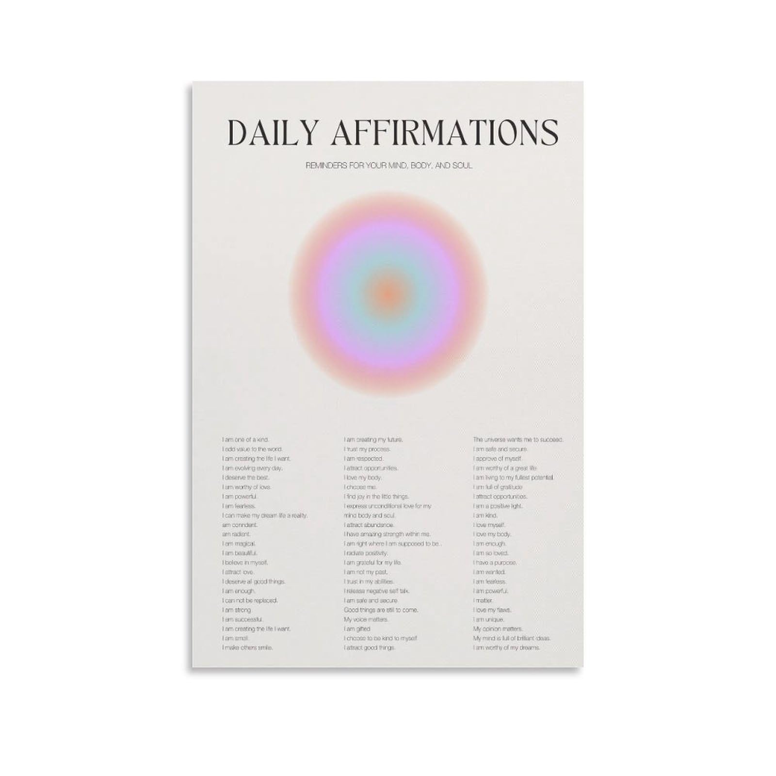 Amazon.com: Daily Positive Words of Affirmations Poster Inspirational ...