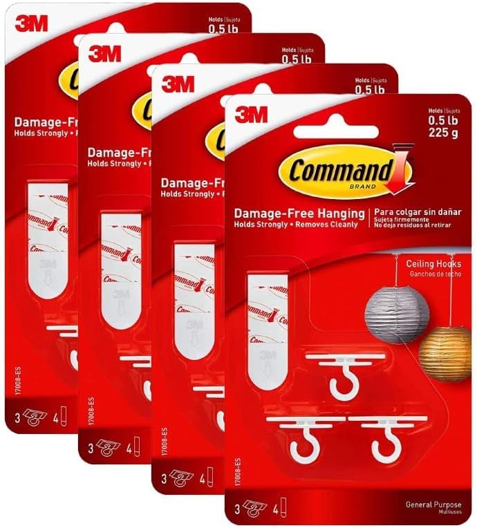 Amazon.com: Command Ceiling Hooks, Total 12 Hooks with 16 Command ...