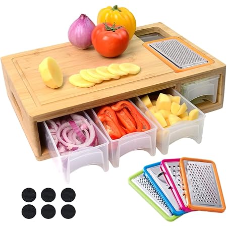 Amazon.com: YANs Bamboo Cutting Board with Containers for Easy Meal ...