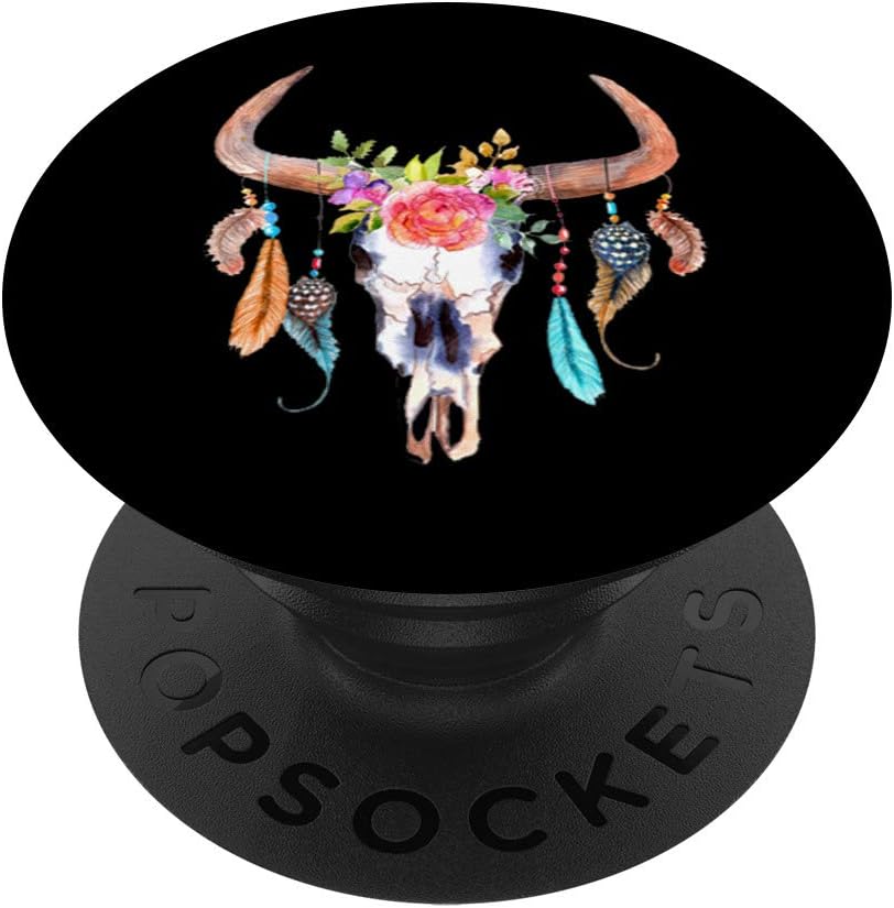 Amazon.com: Coral Floral, Cow Skull, Feathers, Tribal, Boho Bull Cattle ...