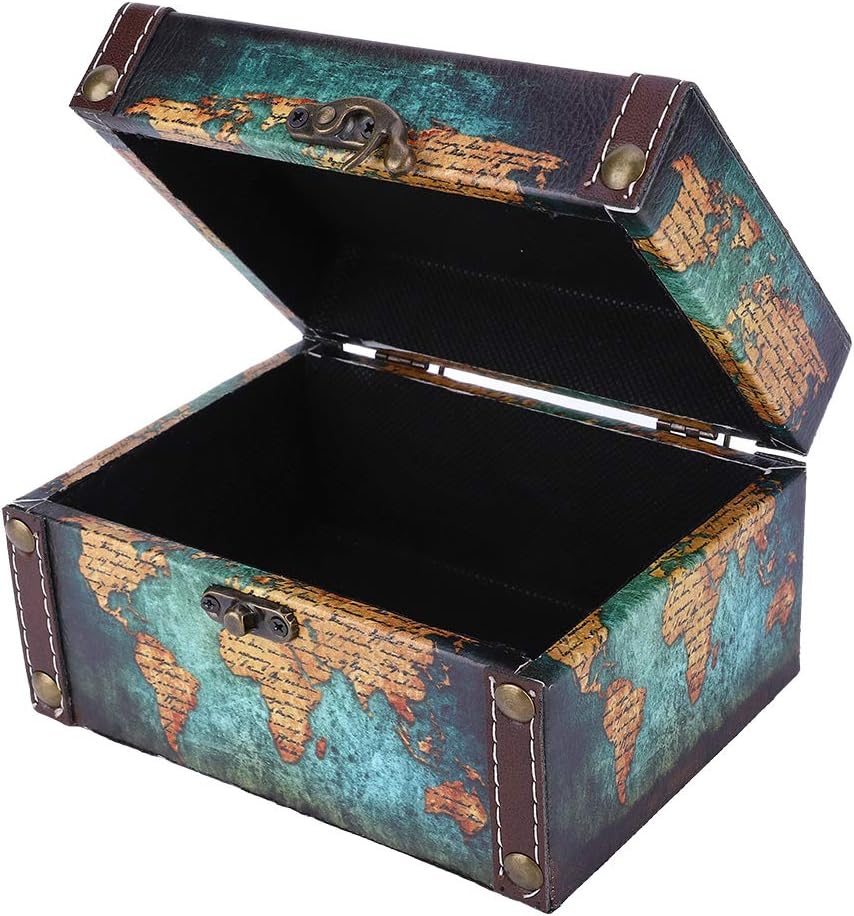 Cyrank Vintage Wooden Storage Box Case,Wood Box with Lid,Map Pattern ...