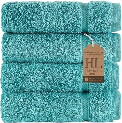 Amazon.com: Hawmam Linen Teal Bath Towels and Hand Towels 8-Pack - 4 ...
