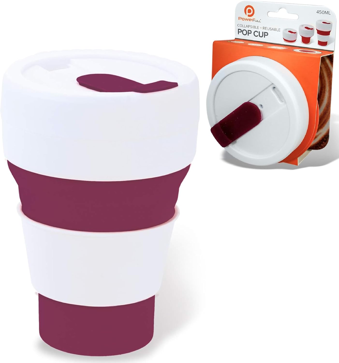 PowerFull 450ml Reusable & Collapsible Silicone Travel Mug with Lid ...