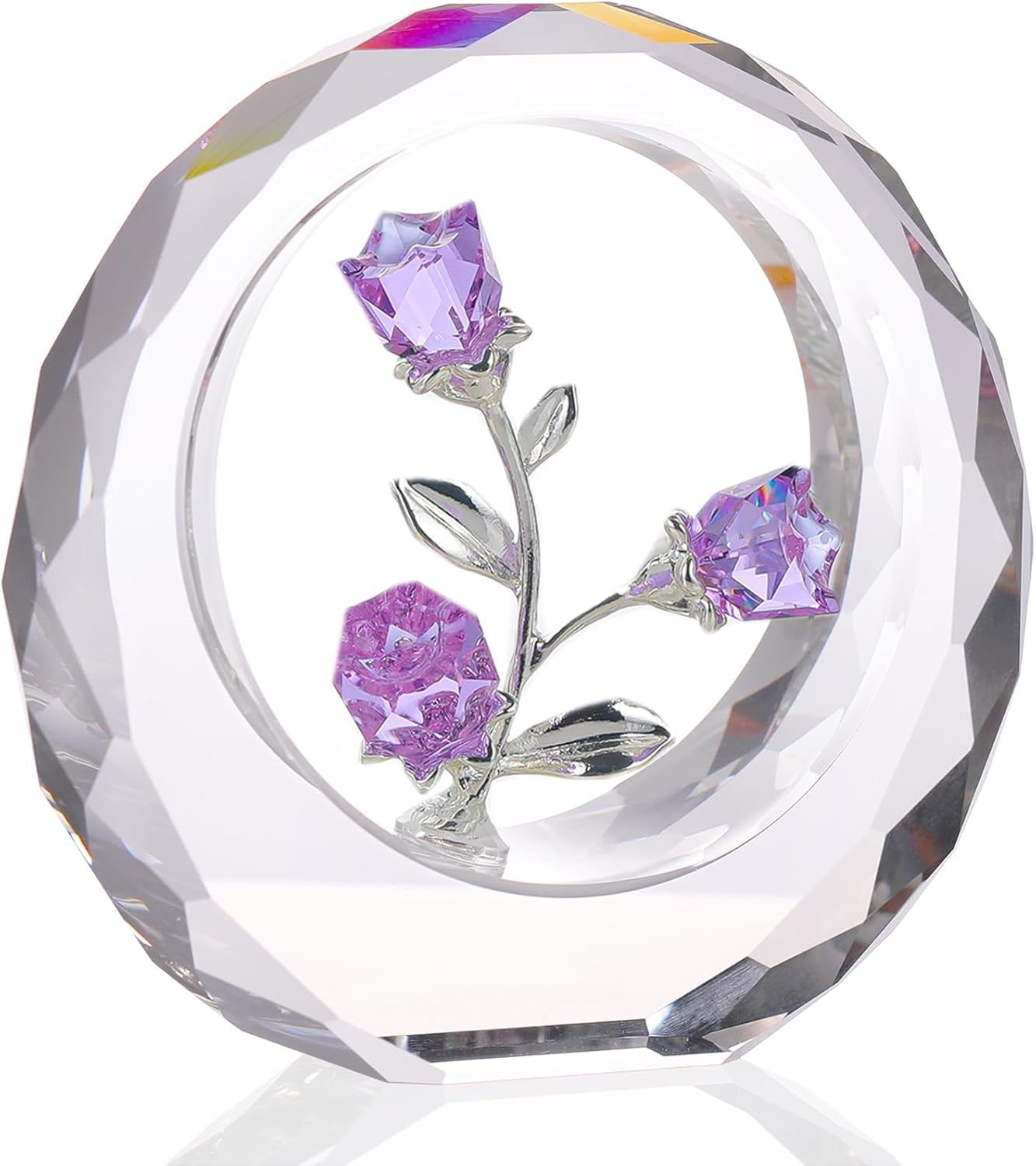 Amazon.com: Crystal Purple Rose Bouquet Figurines Glass Flowers with ...