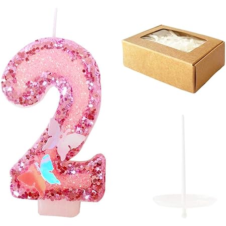 2nd Birthday Candle Two Years Pink Happy Birthday Number 2 Candles for ...