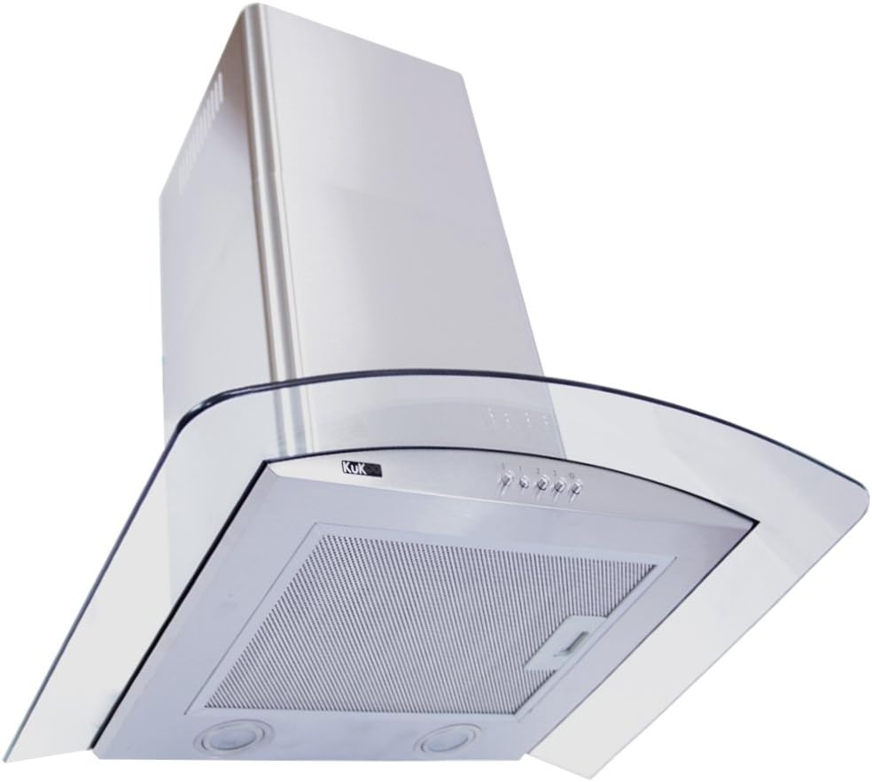 KuKoo GLA60 Wide Glass/Stainless Steel Curved Kitchen Cooker Hood ...