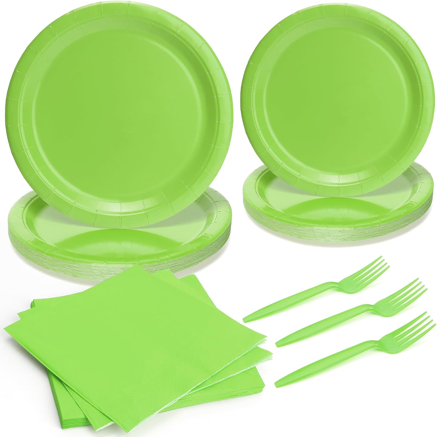 Amazon.com: PCLMLES 96pcs Green Paper Plates Solid Birthday Party ...