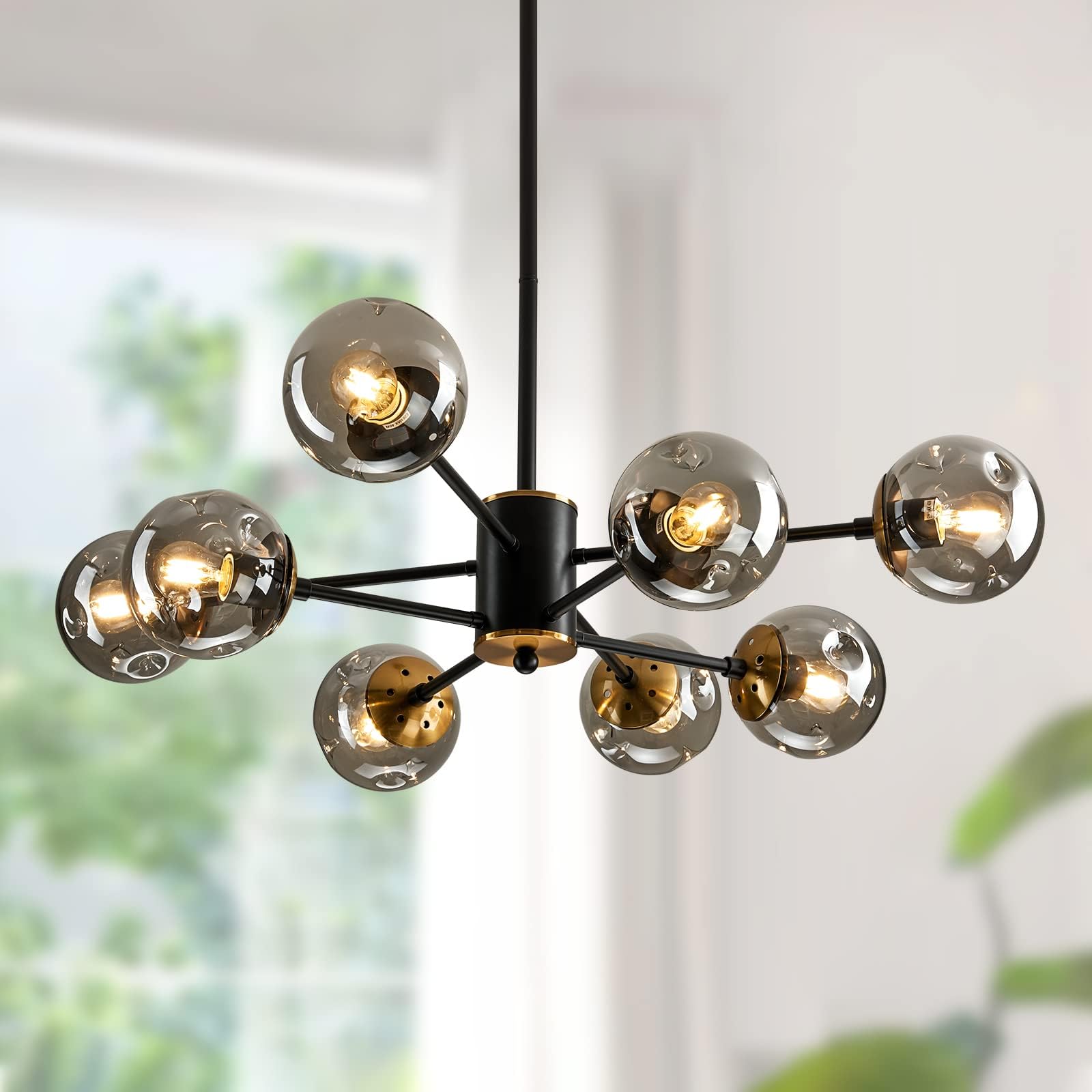 8 Light Chandelier Pendant Lighting Black with Glass Globes Classic ...