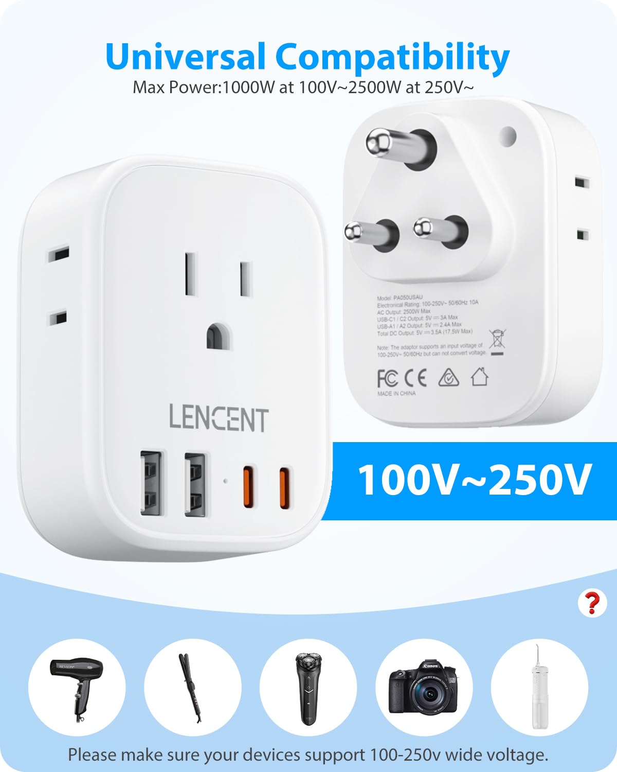 Snapklik.com : LENCENT US To India Power Plug Adapter, Indian Travel ...