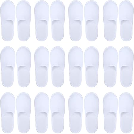 Amazon.com : Elcoho 12 Pairs Open Toe Spa Slippers White Spa Hotel ...