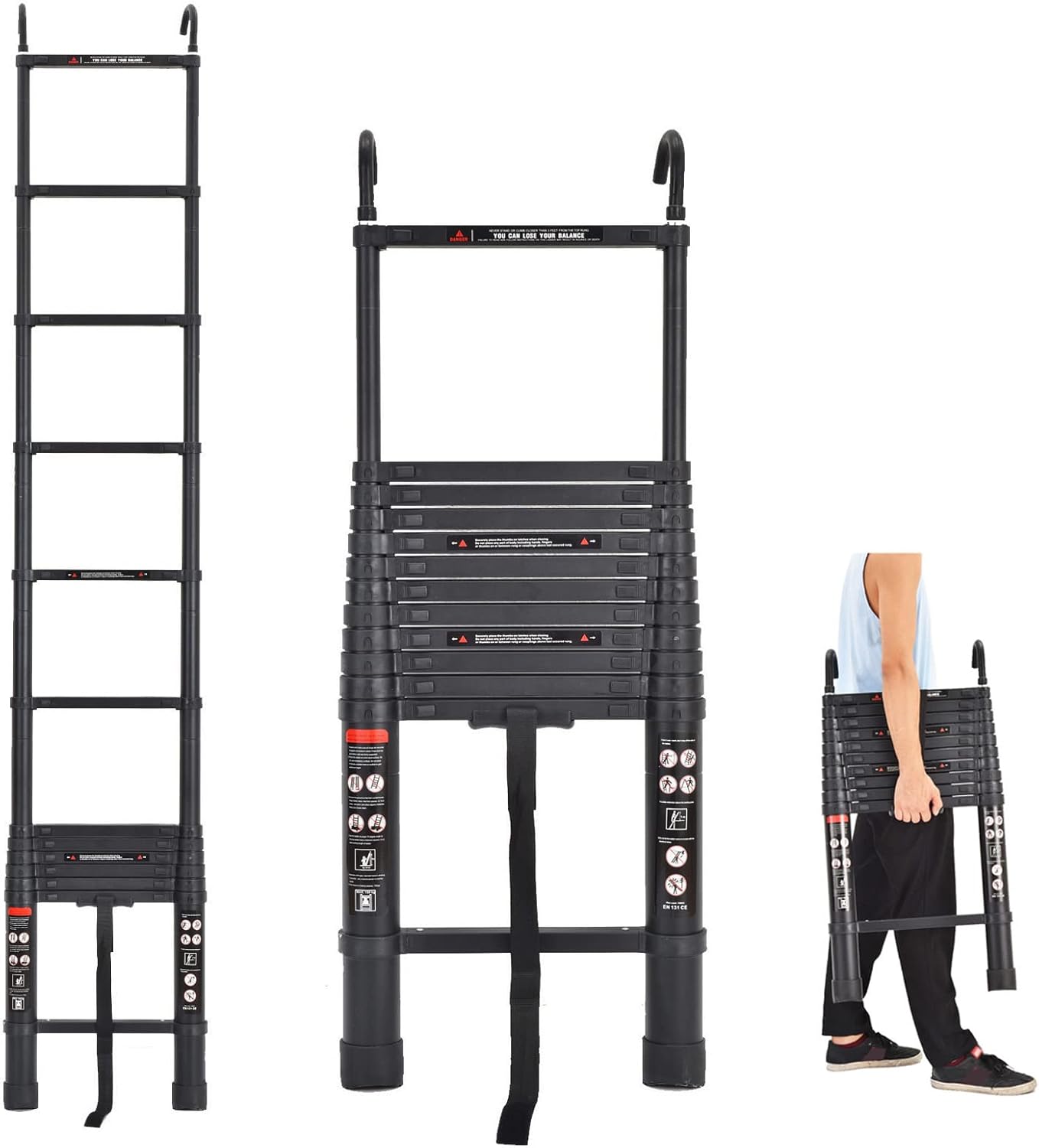 12.5ft Telescoping Ladder Portable Collapsible Folding Ladder for Home ...