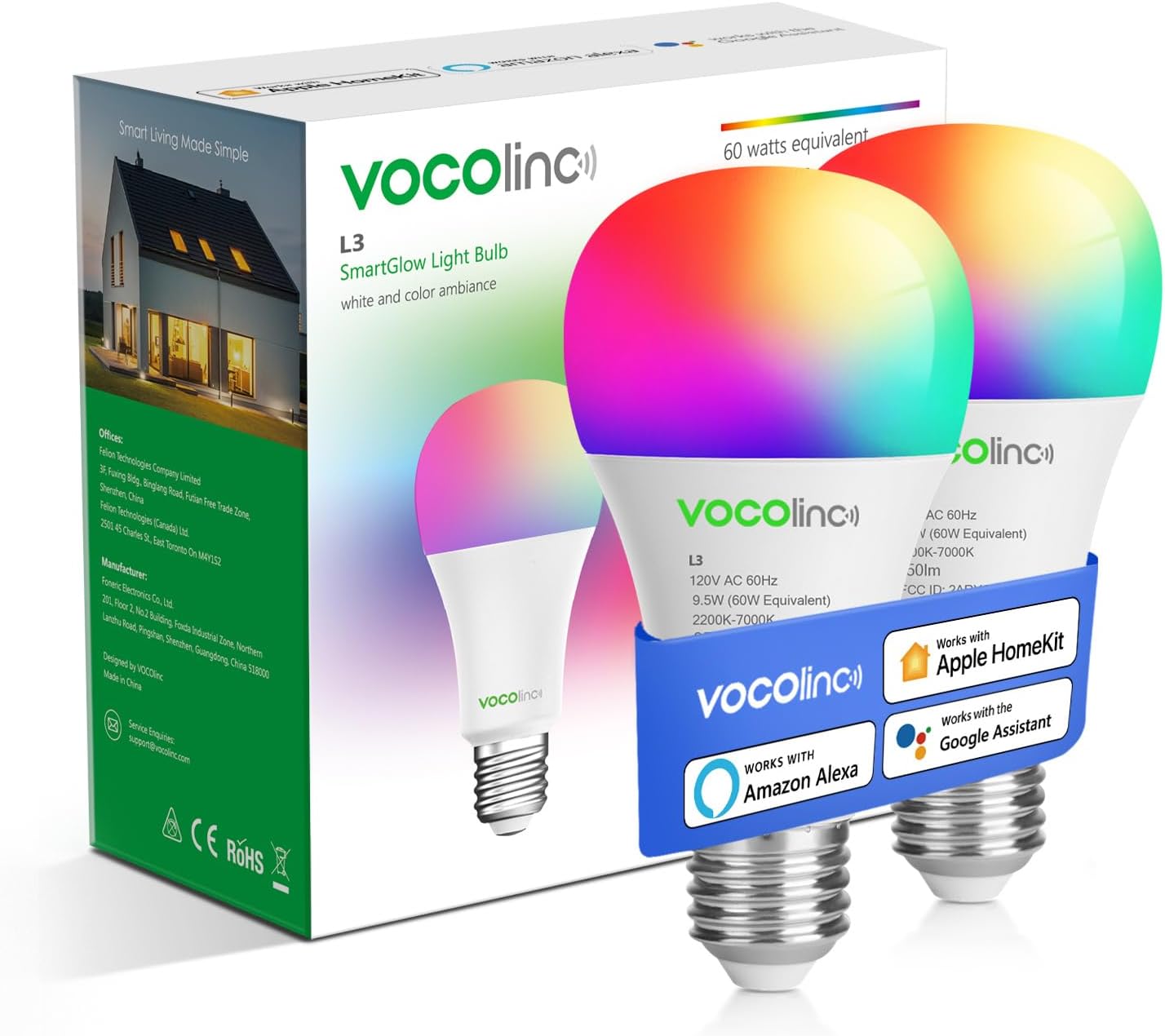 VOCOlinc L3 Smart Bulb Light 2 Pack, Smart Bulb with Voice Control ...