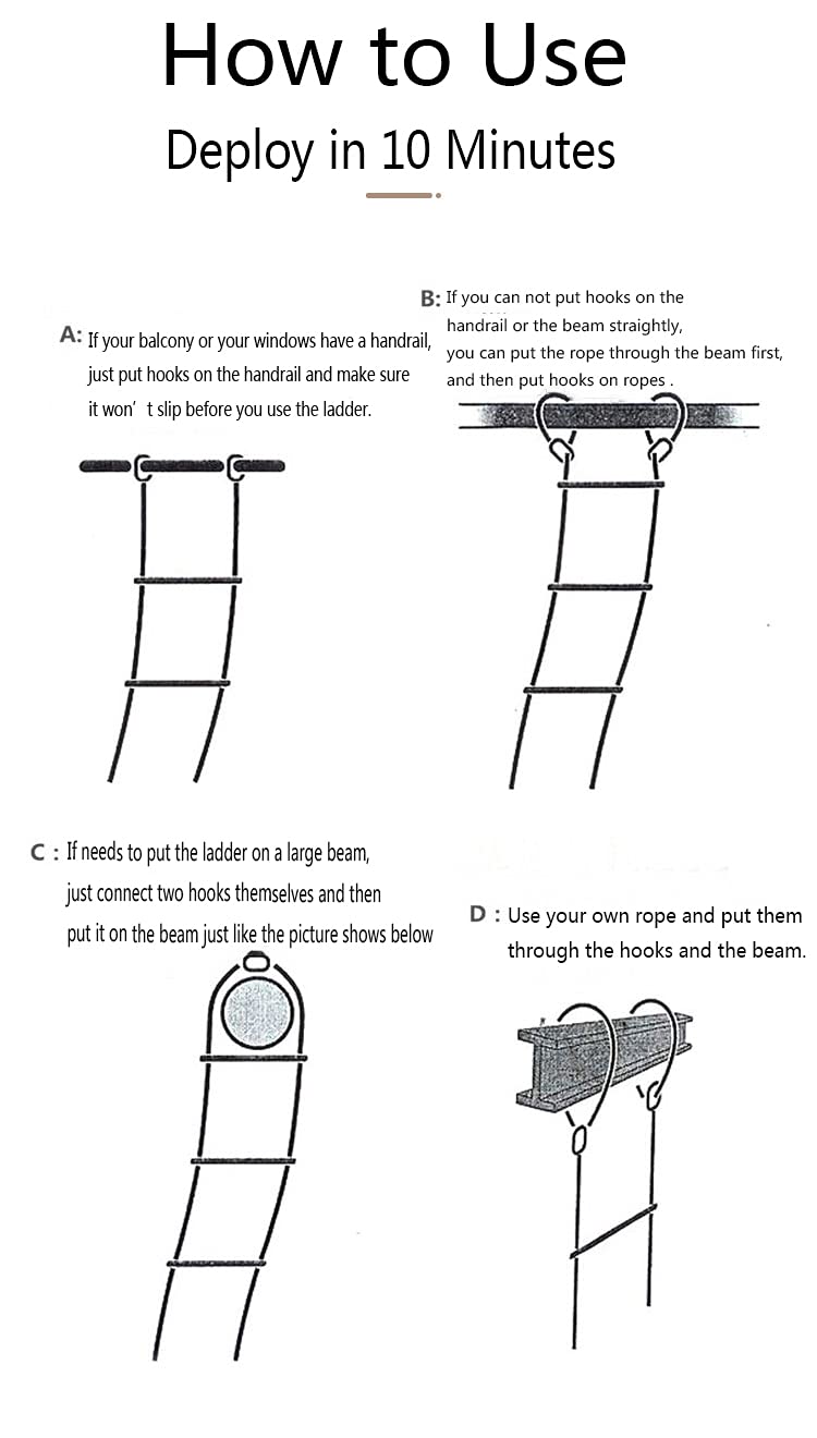 SUTON Emergency Fire Escape Ladder Flame Resistant Safety Rope Ladder ...