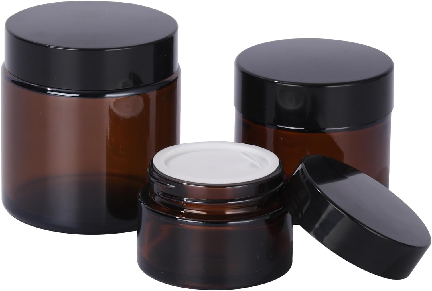 Amazon.com: 4oz Glass Amber Cosmetic Jars with Black Lids,12 Pack Empty ...