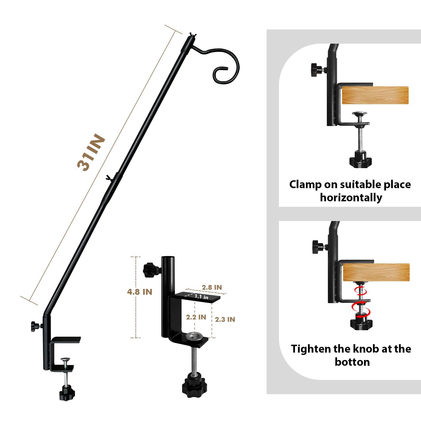 Snapklik.com : Bird Feeder Hook For Deck Railing, 31inch Heavy Duty ...