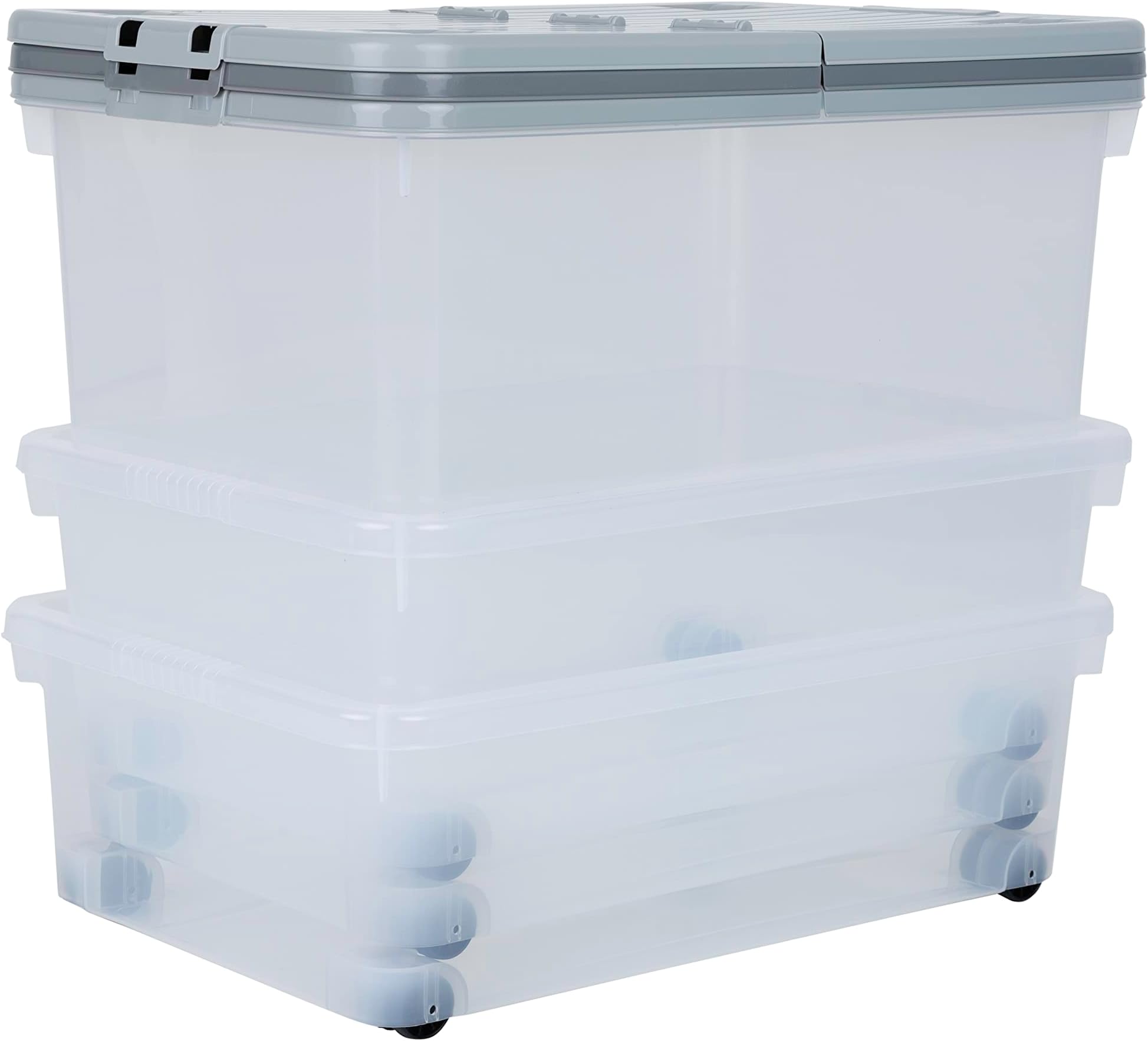 Wham 3 Piece Multisize Stackable Plastic Storage Box with Wheels ...
