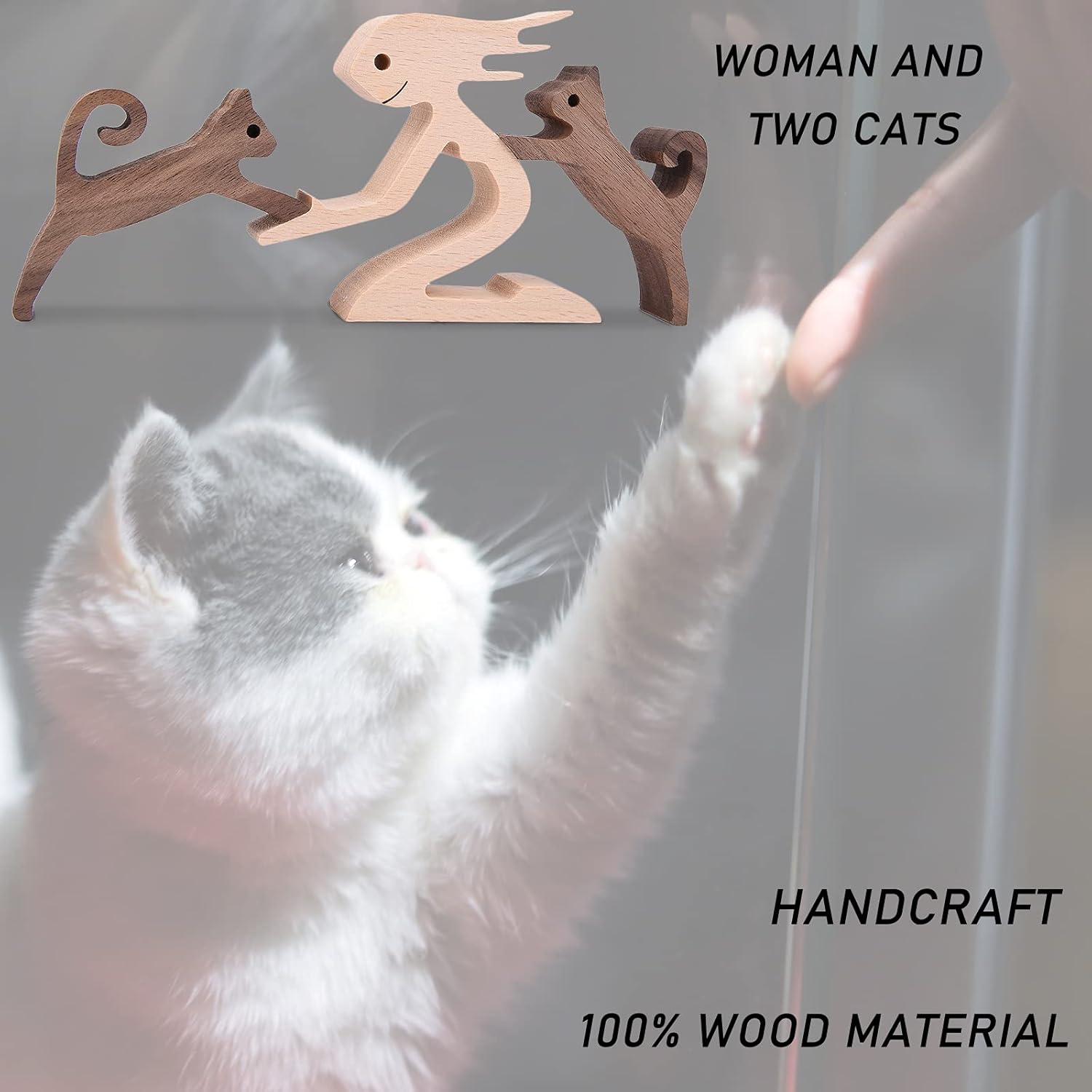 Buy Woman and Cat Statue Wood Figurine Handcraft Kitty Ornament Home ...