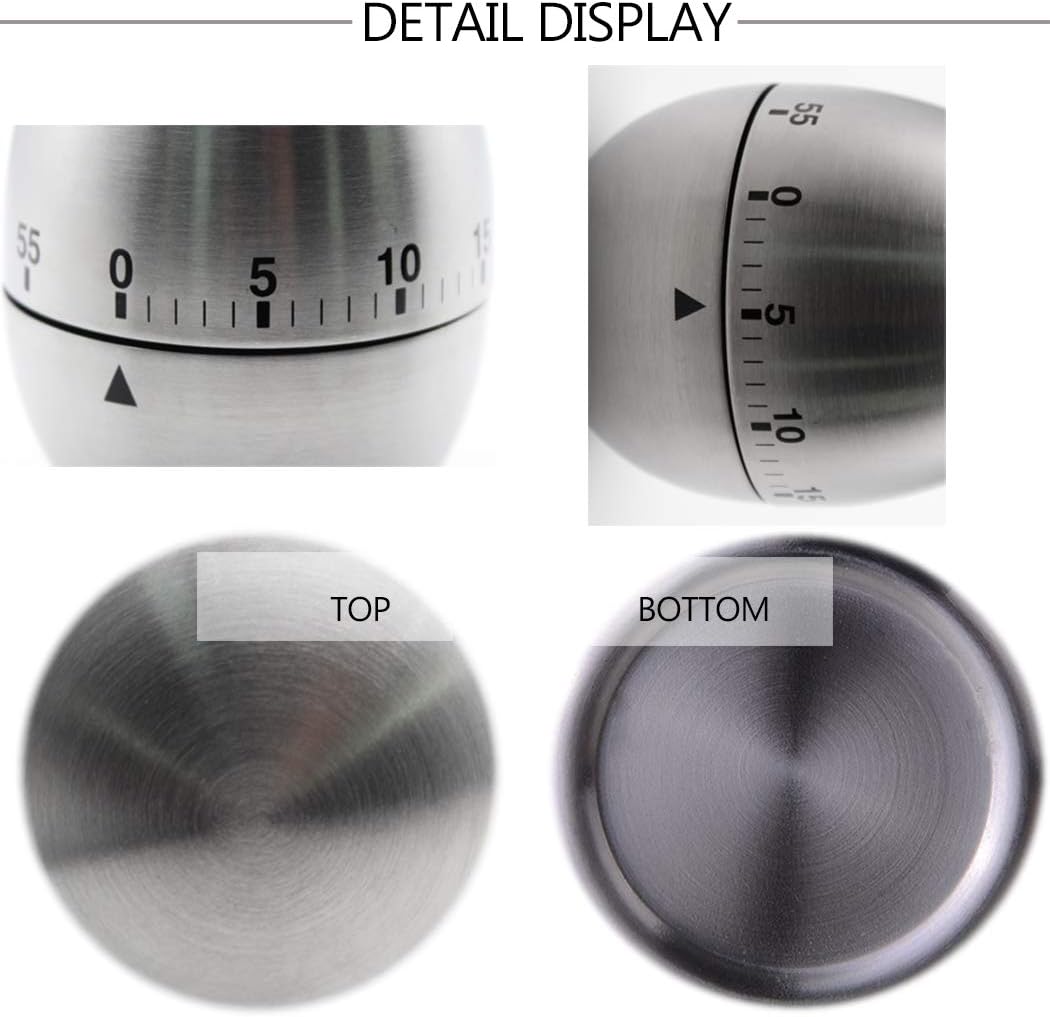 Ranvi Kitchen Timer, Egg-Shaped Stainless Steel Mechanical Rotating ...