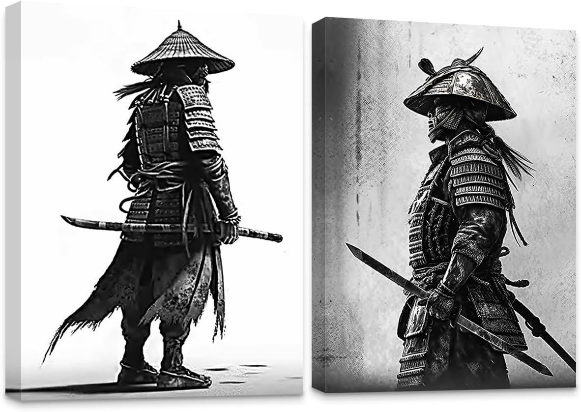 Amazon.com: DOARTDO Black and White Samurai Wall Art Japanese Samurai ...
