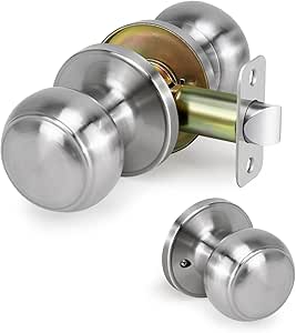 LOQRON Passage Door Knob, Non-Locking Interior Door Lock, Round Handles ...