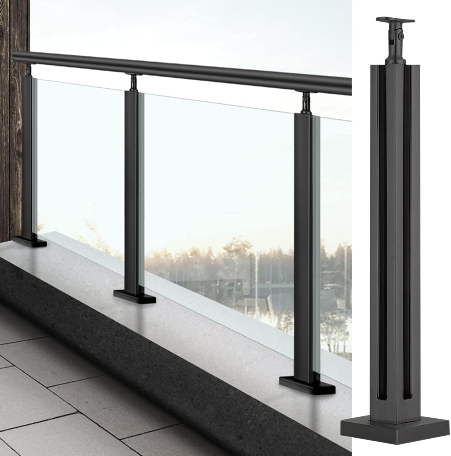 Glass Balustrade Industrial Style Glass Railing System with Handrail ...