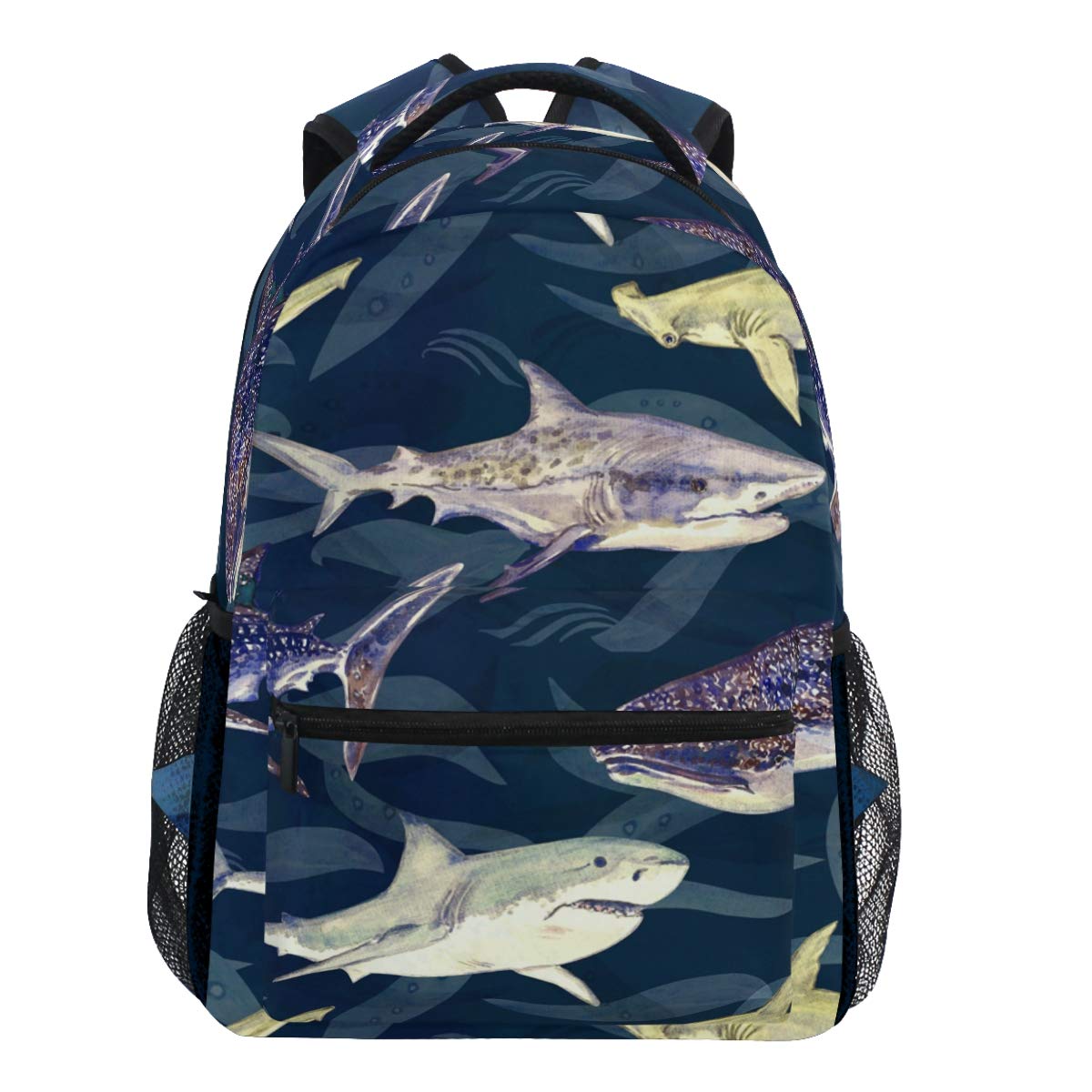 Amazon.com: Oarencol Sharks Dark Blue Backpacks Animal Fish Bookbags ...