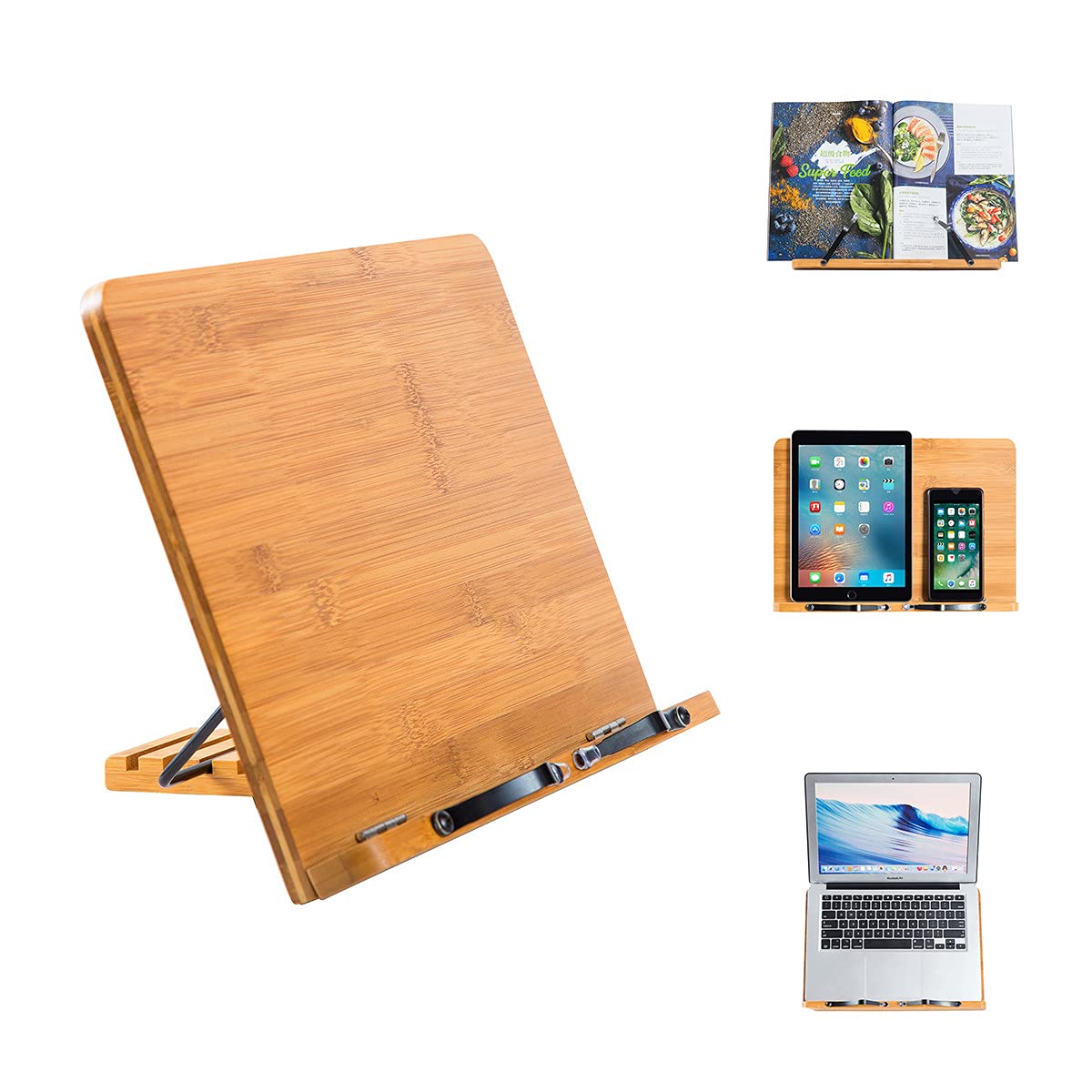 ZHU CHUANG Bamboo Book Stand Adjustable and Foldable Book Holder Tray ...