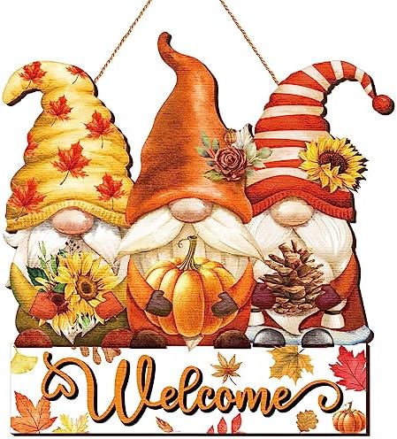 Amazon.com : Thanksgiving Fall Gnome Welcome Door Sign Decor Gnomes ...